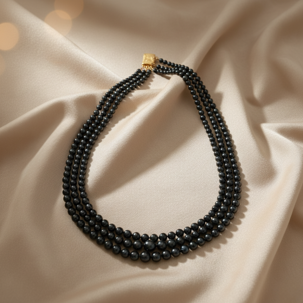 Black Subtle Button Pearl Necklace – mangatraipearls
